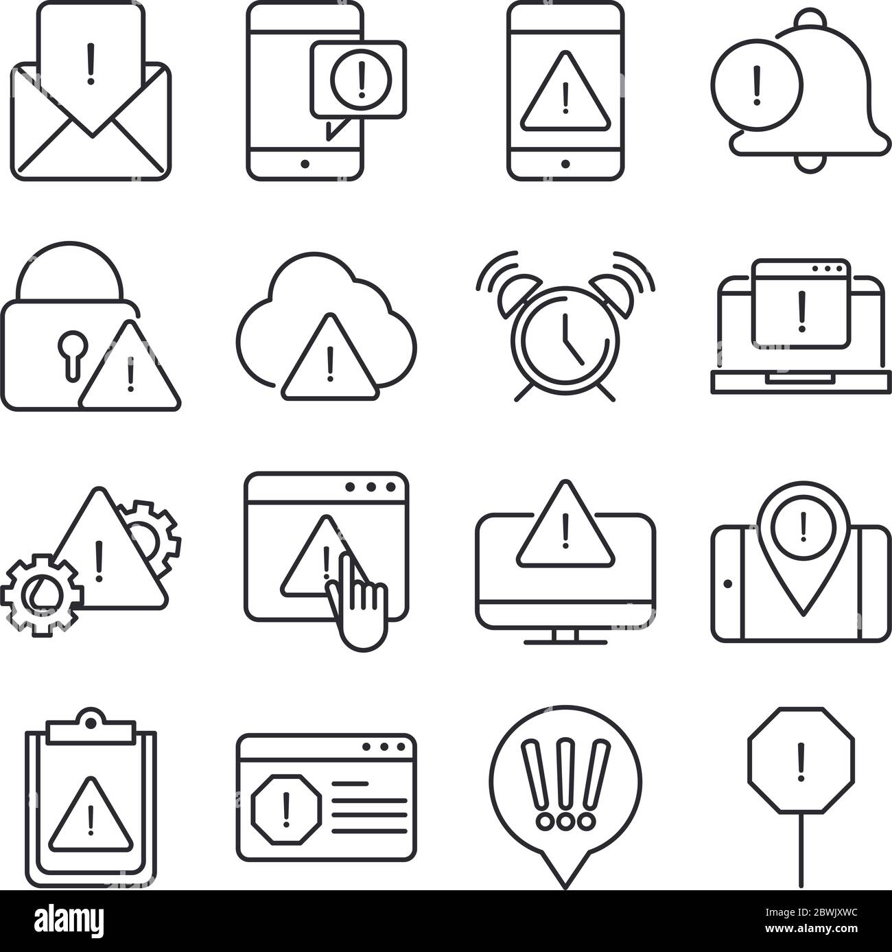 Alert Attention Danger Exclamation Mark Precaution Information Line Style Design Icons Set
