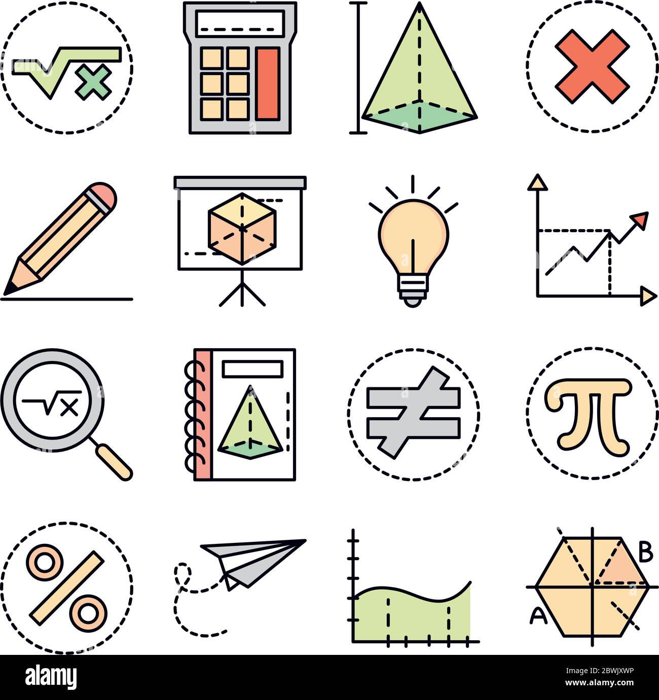 math education school science icons collection line and fill style ...