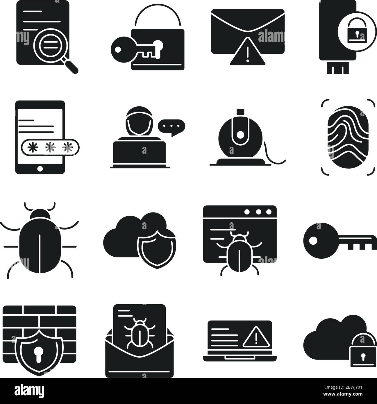 cyber security and information or network protection icons set line ...