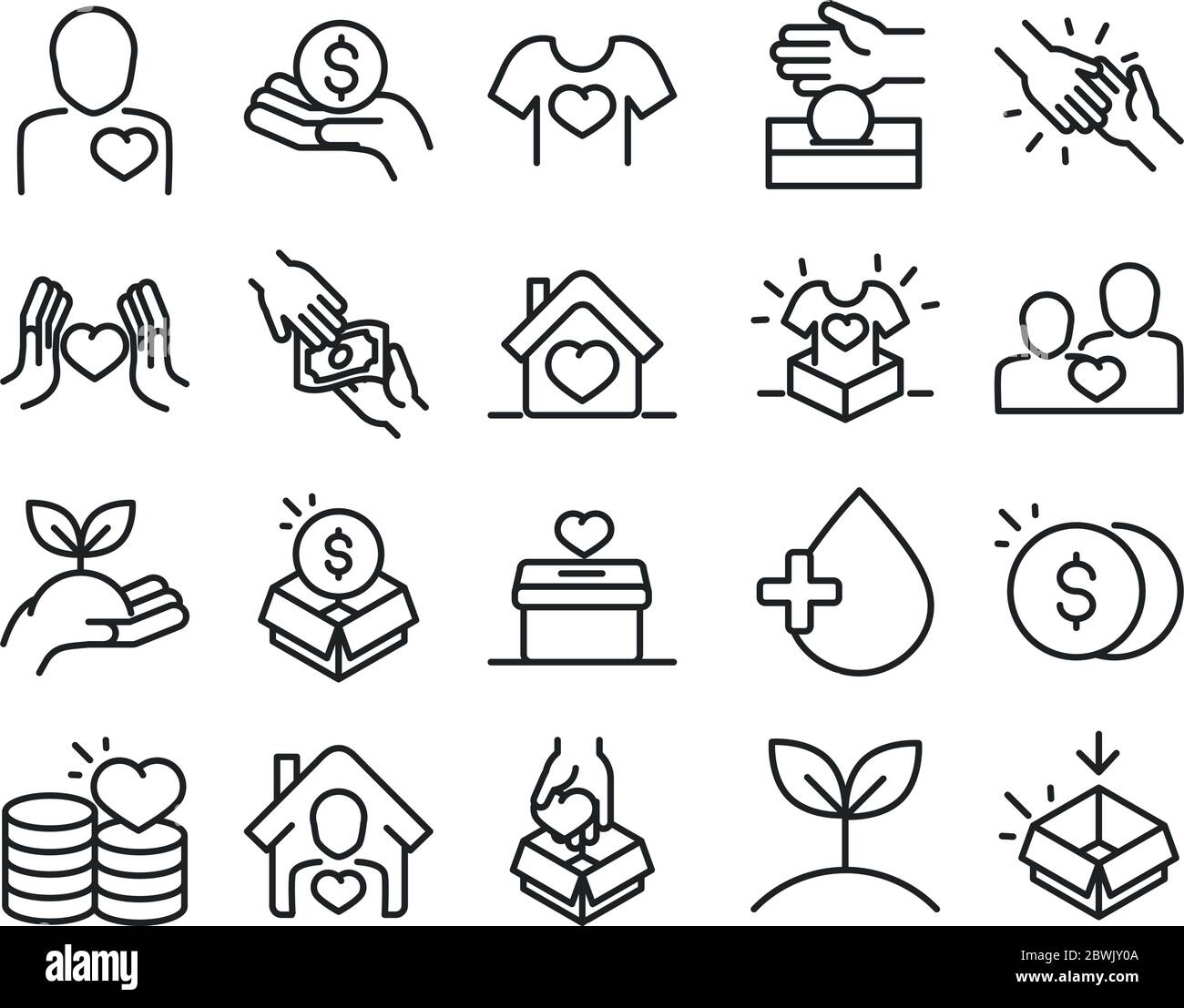 donation charity volunteer help social assistance icons collection line ...