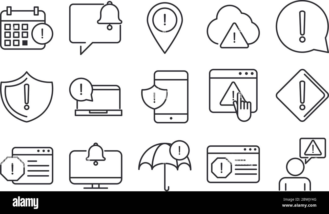 Alert Attention Danger Exclamation Mark Precaution Information Line Style Design Icons Set