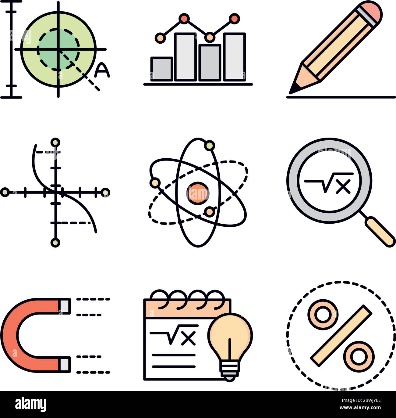 math education school science icons collection line and fill style ...