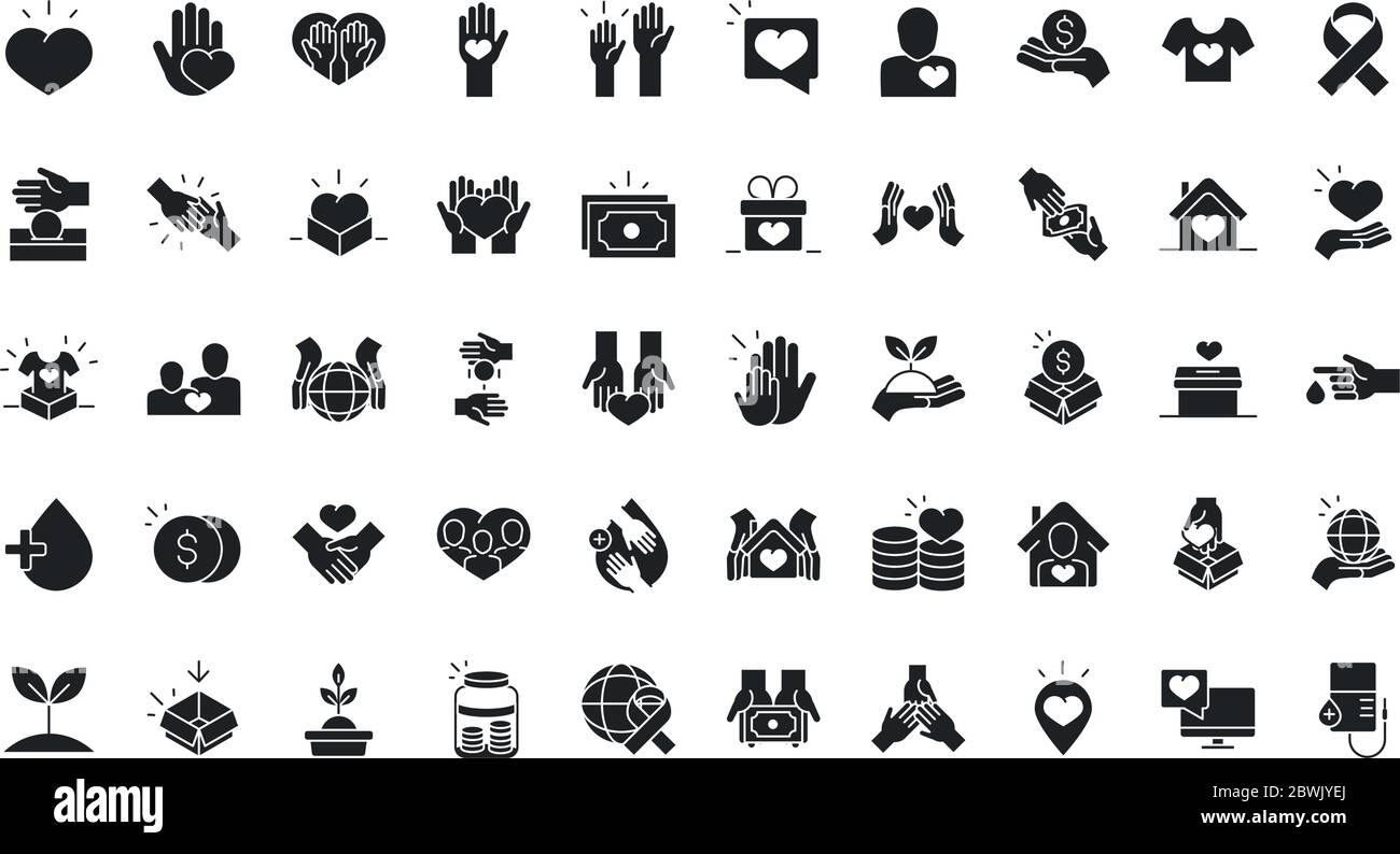 donation charity volunteer help social assistance icons collection ...