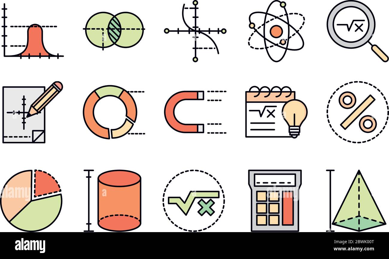math education school science icons collection line and fill style ...