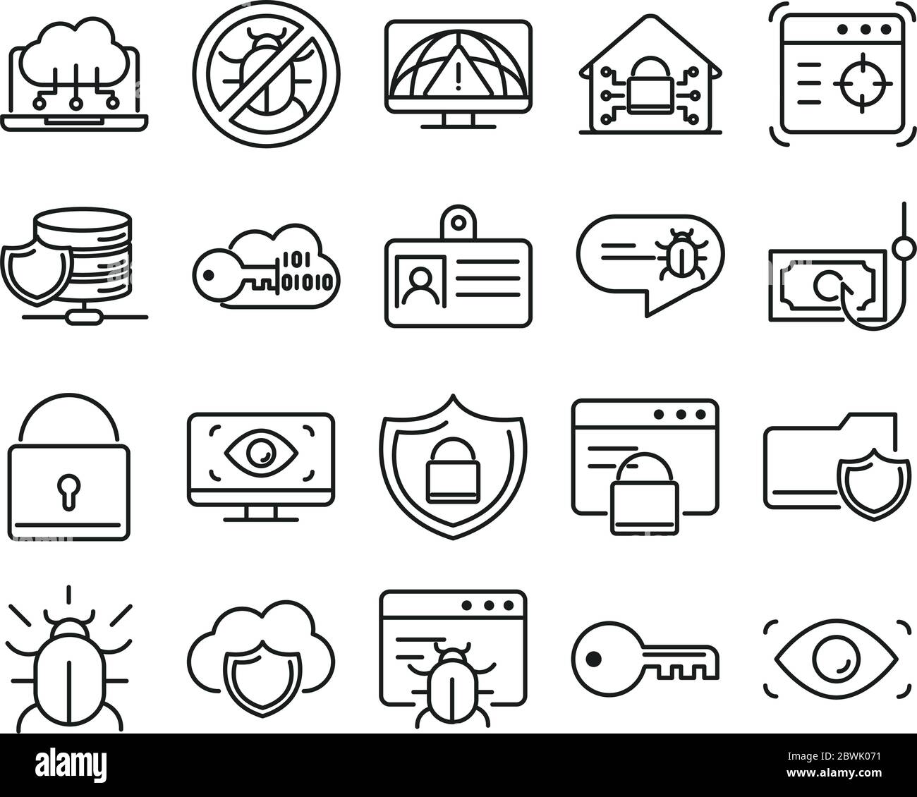 cyber security and information or network protection icons set line ...