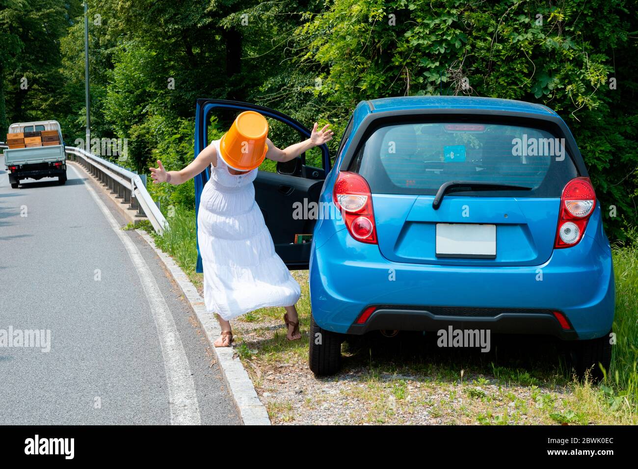 Car funny woman breakdown hi-res stock photography and images - Alamy