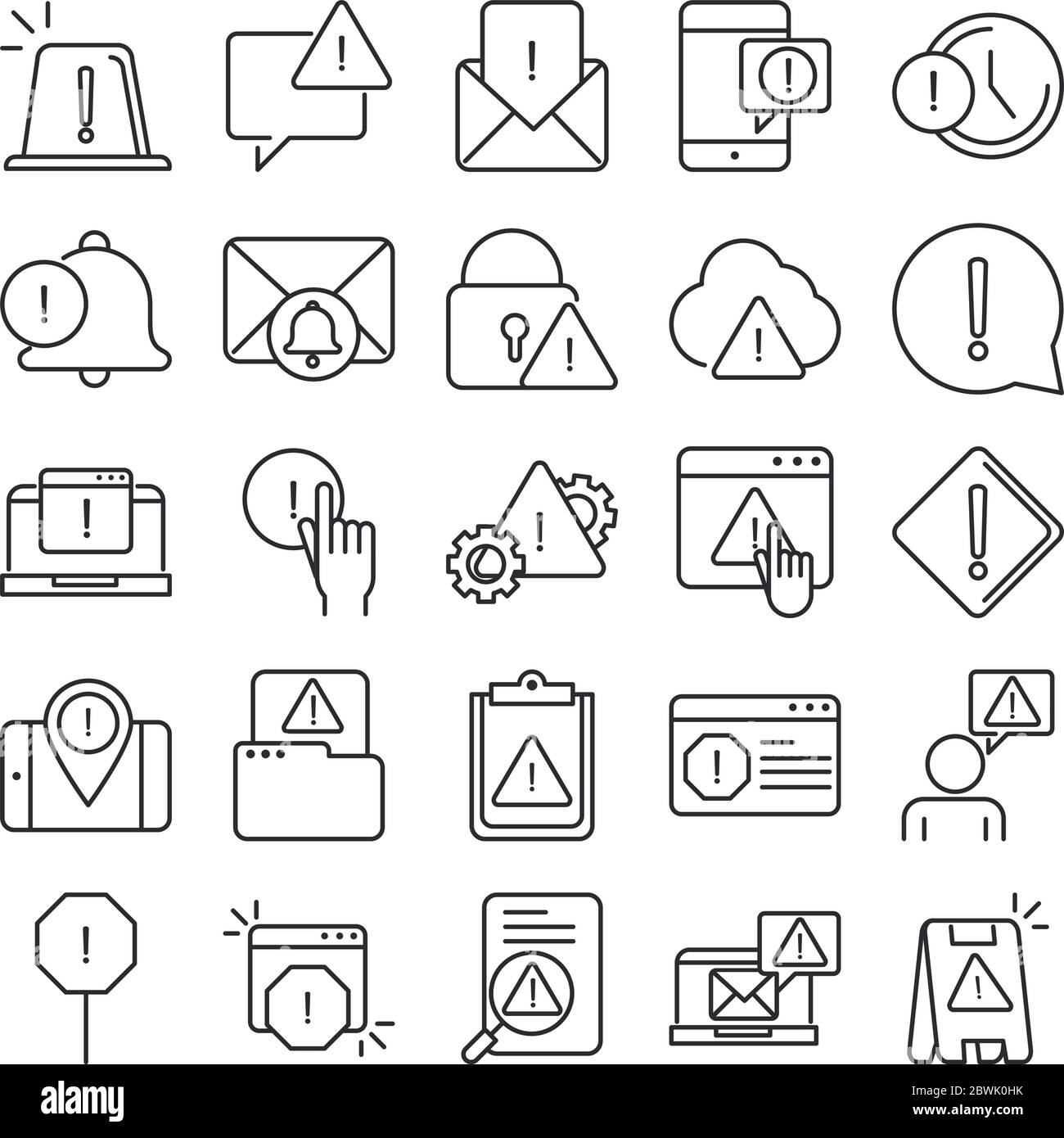 Alert Attention Danger Exclamation Mark Precaution Information Line Style Design Icons Set