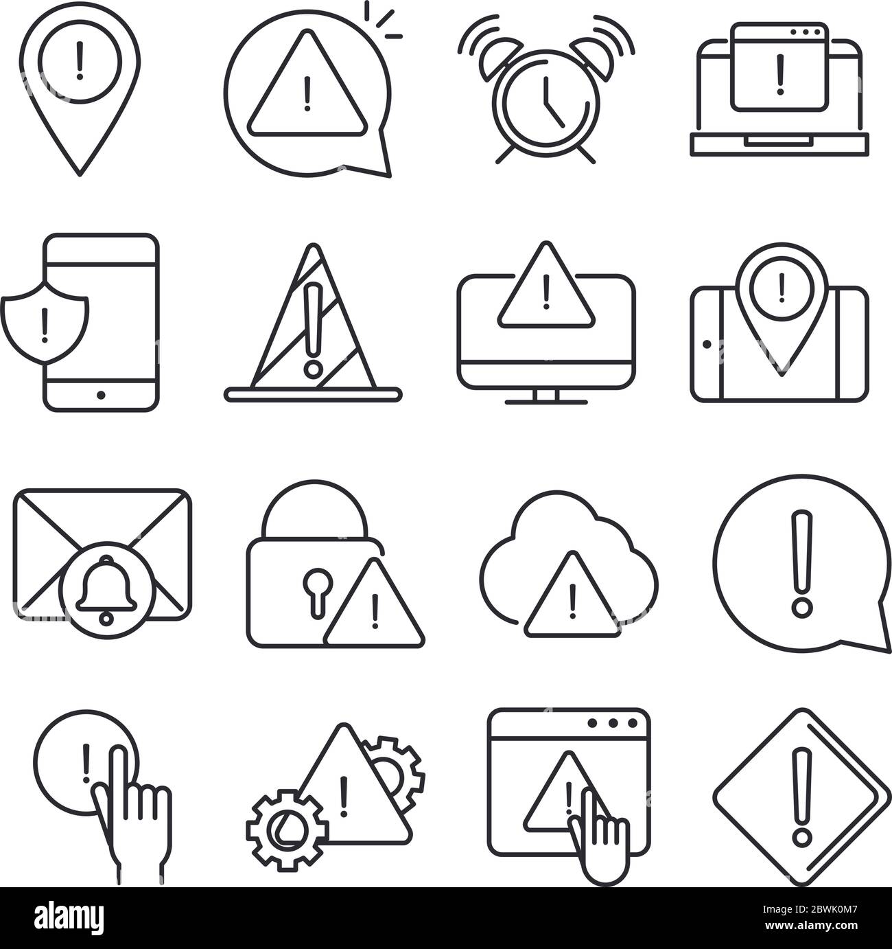 Alert Attention Danger Exclamation Mark Precaution Information Line Style Design Icons Set