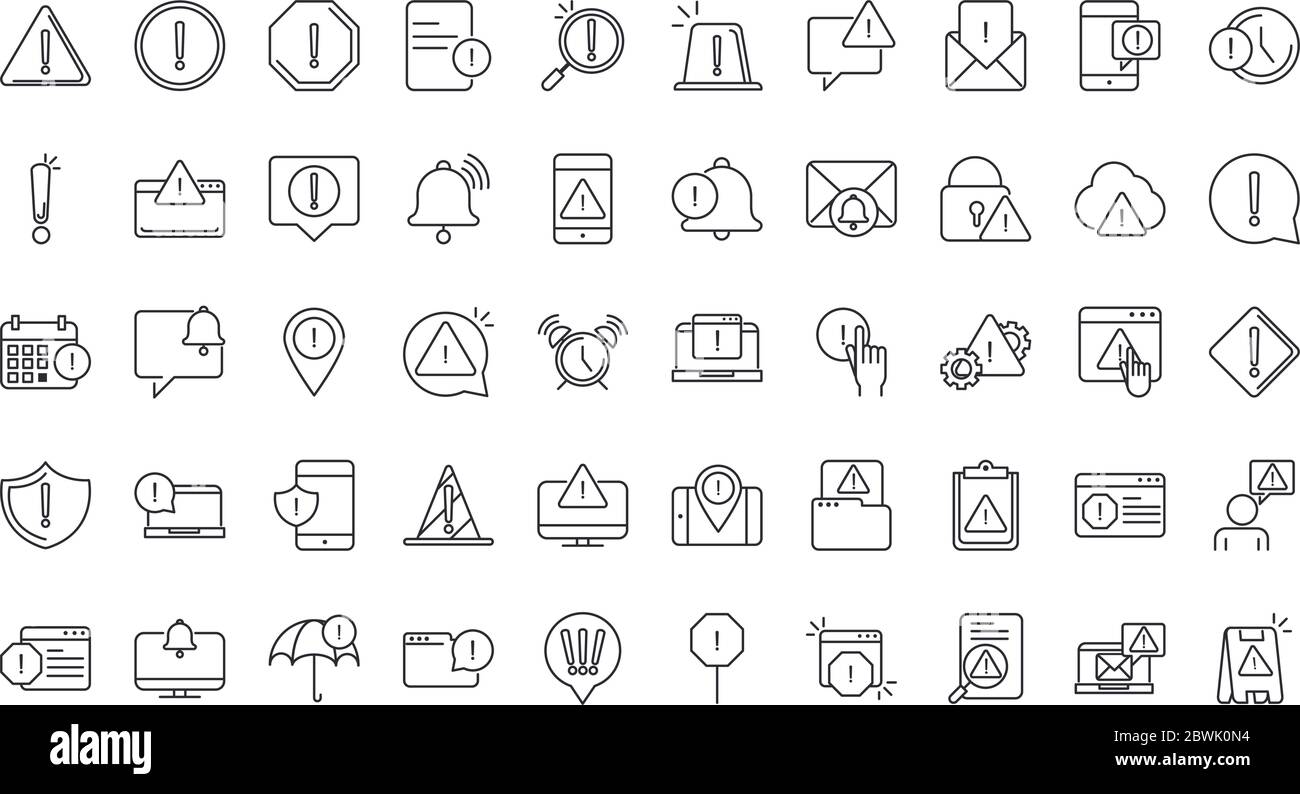 Alert Attention Danger Exclamation Mark Precaution Information Line Style Design Icons Set