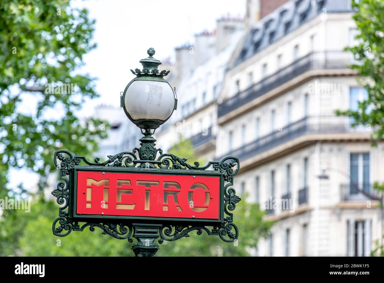 Paris, France - May 23, 2020: Retro subway sign in Paris, France, with ...