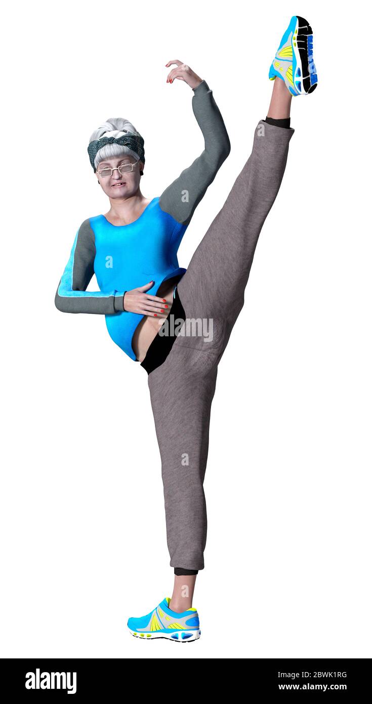 3D rendering of a senior woman exercising isolated on white background ...