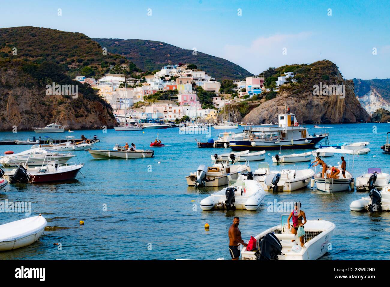 View of the harbor and port at Ponza island in the summer season. Ponza ...