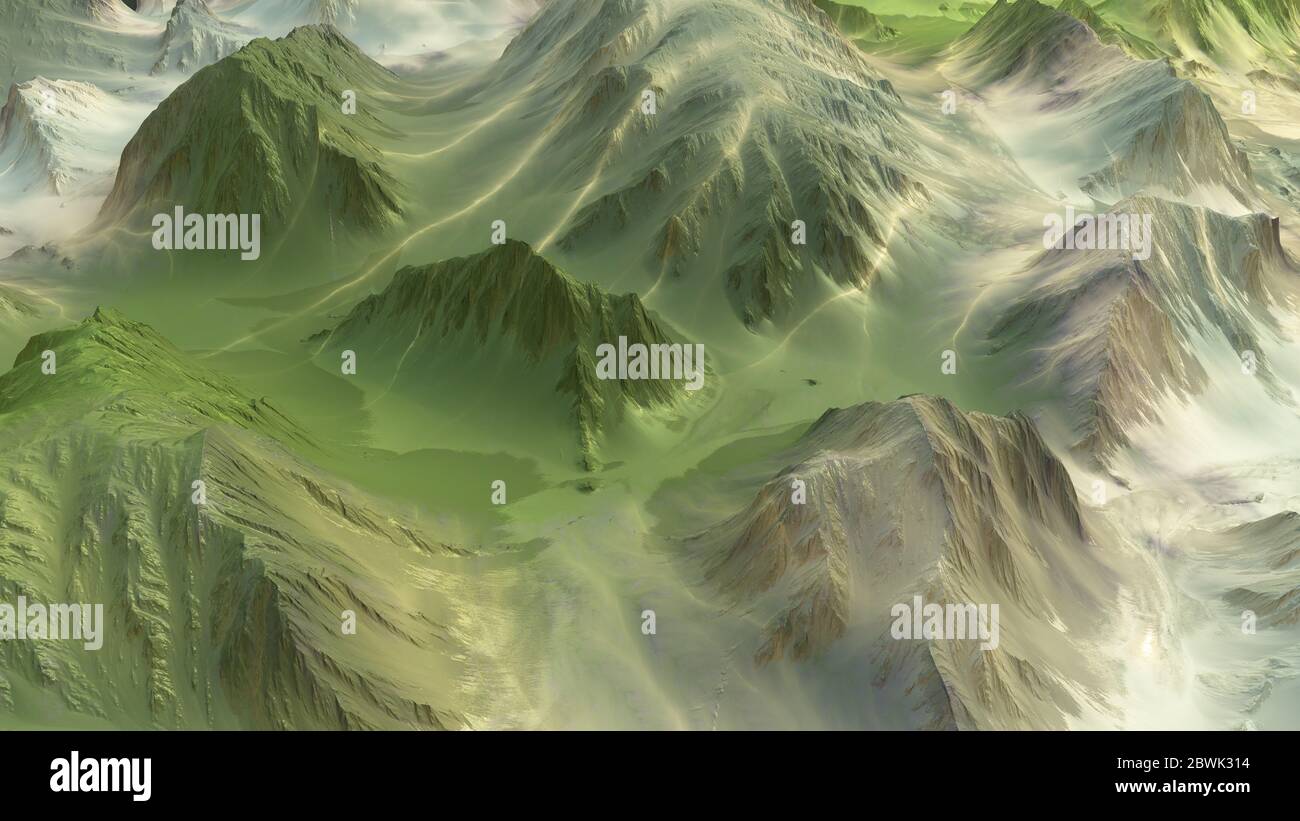 3D illustration of mountain landscape relief Stock Photo - Alamy