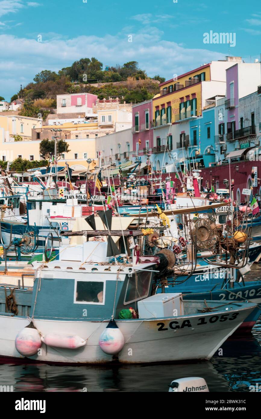 View of the harbor and port at Ponza island in the summer season. Ponza ...