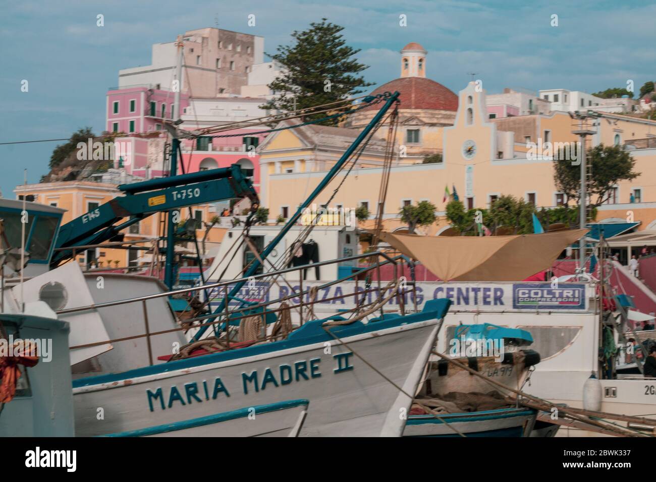 View of the harbor and port at Ponza island in the summer season. Ponza ...
