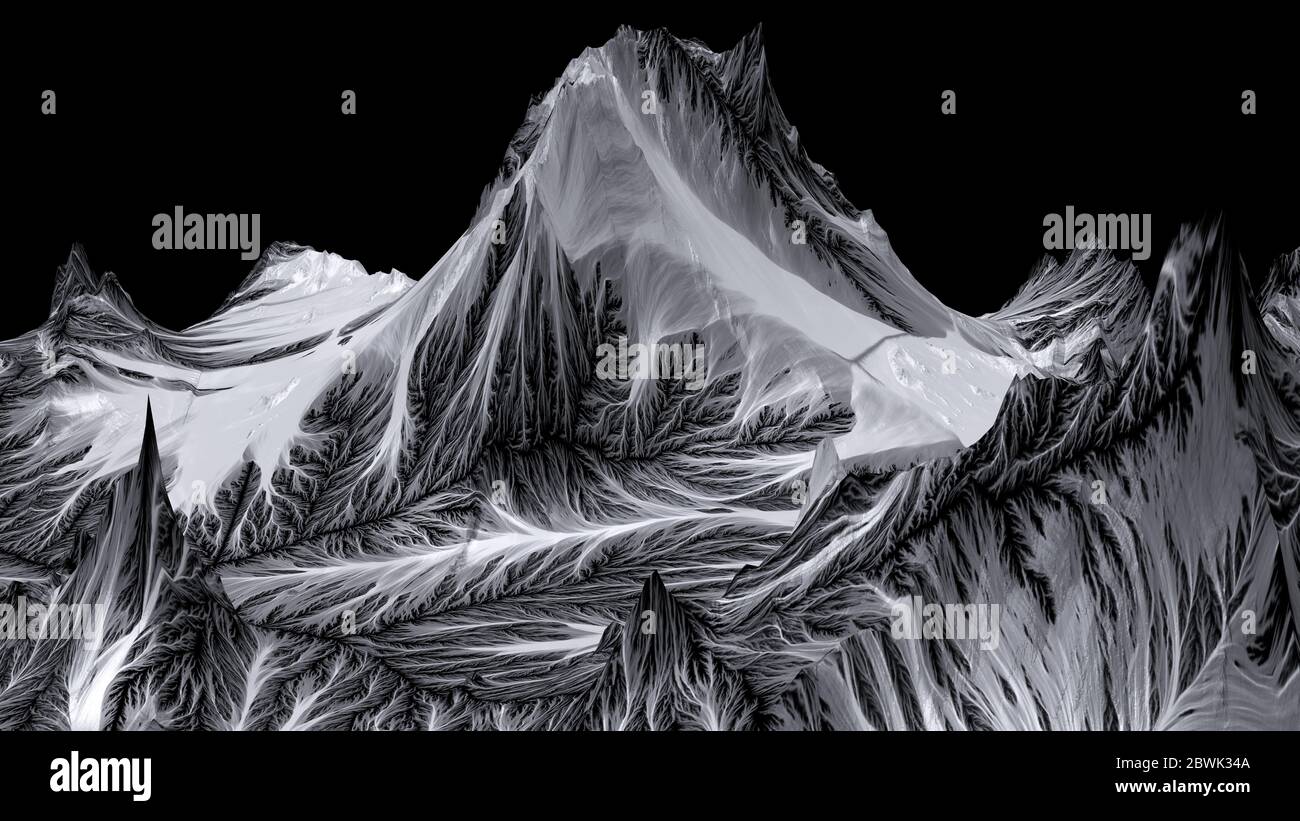 3D monochrome illustration of mountain landscape relief Stock Photo - Alamy