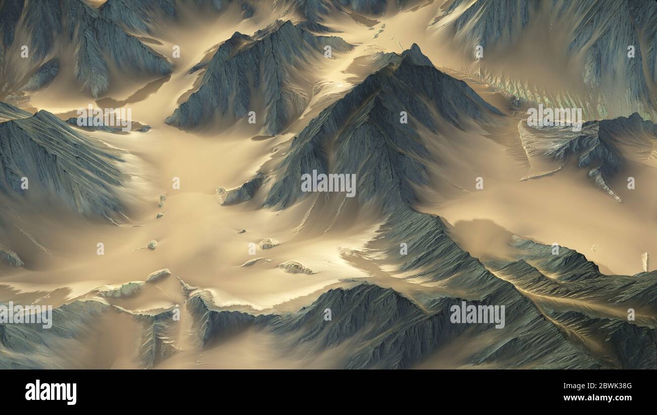 3D illustration of mountain landscape relief Stock Photo - Alamy