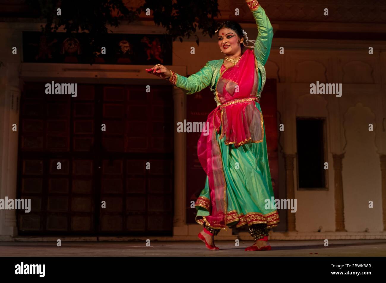 Indian Classic Dancer performing classical Kathak dance form at Pushkar ...