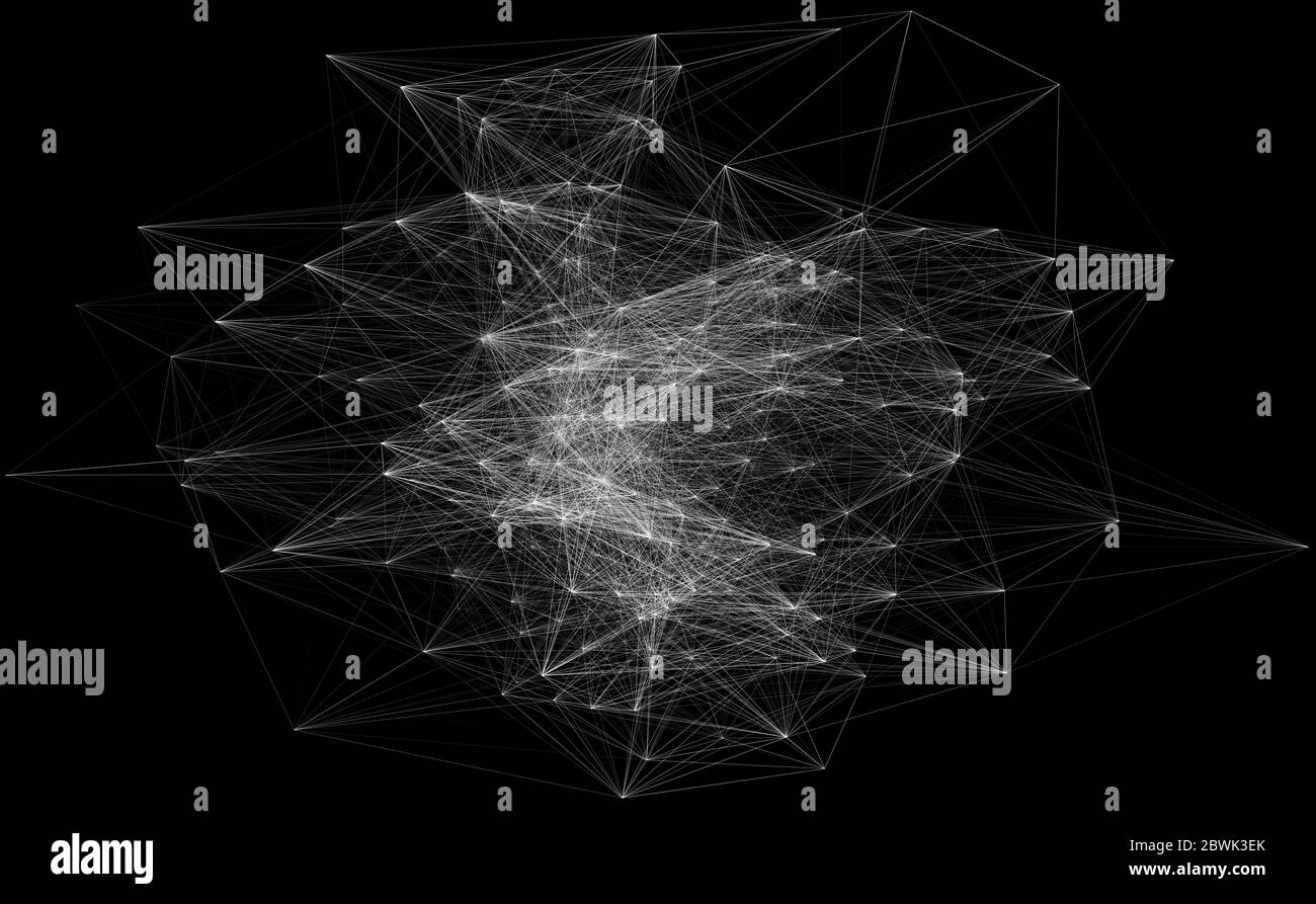 3D illustration of geometric cloud connection structure on black ...