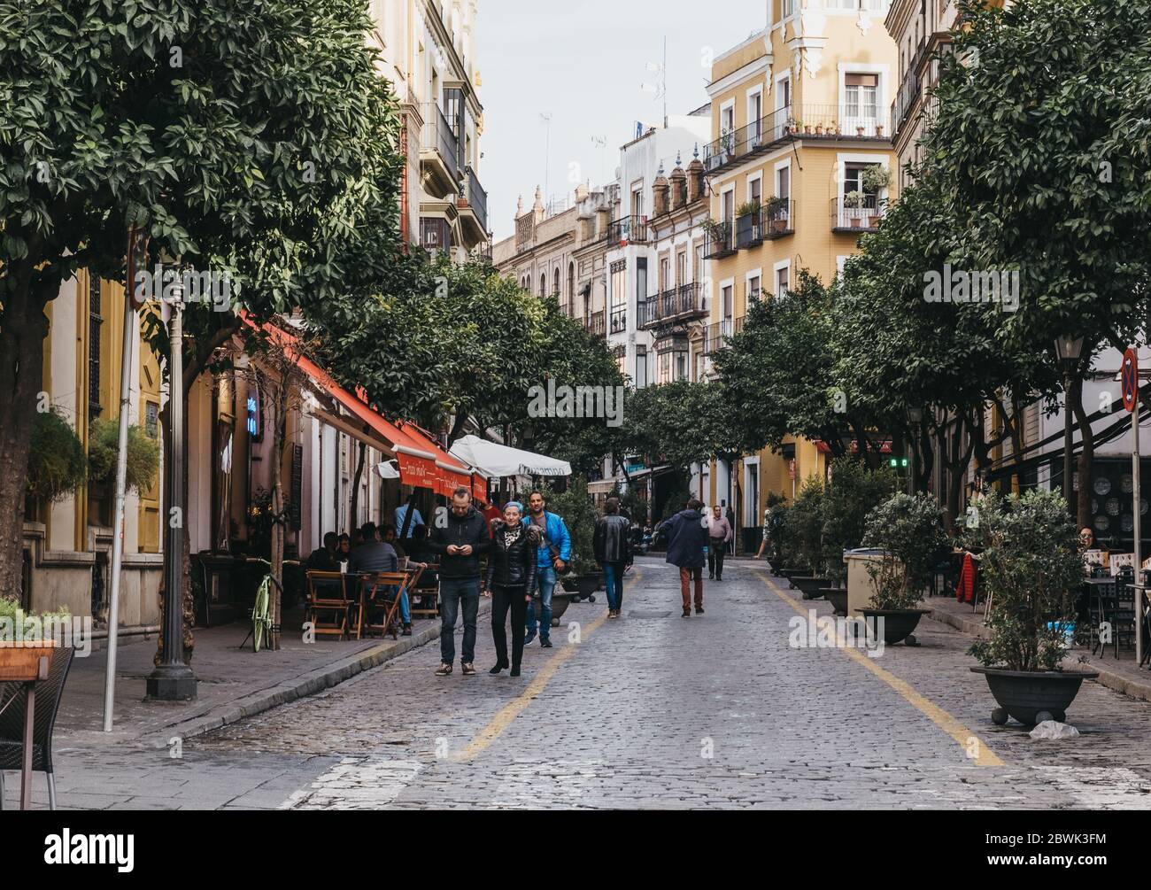 Seville, Spain - January 17, 2020: Typical street in Seville, capital ...
