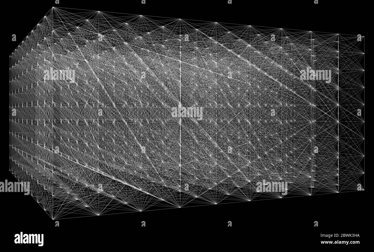 3D illustration of geometric cloud connection structure on black ...