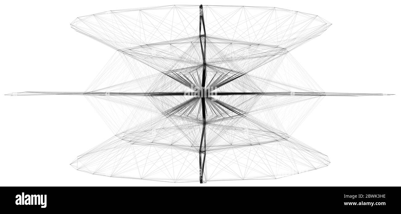 3D illustration of radial connection structure on white background ...