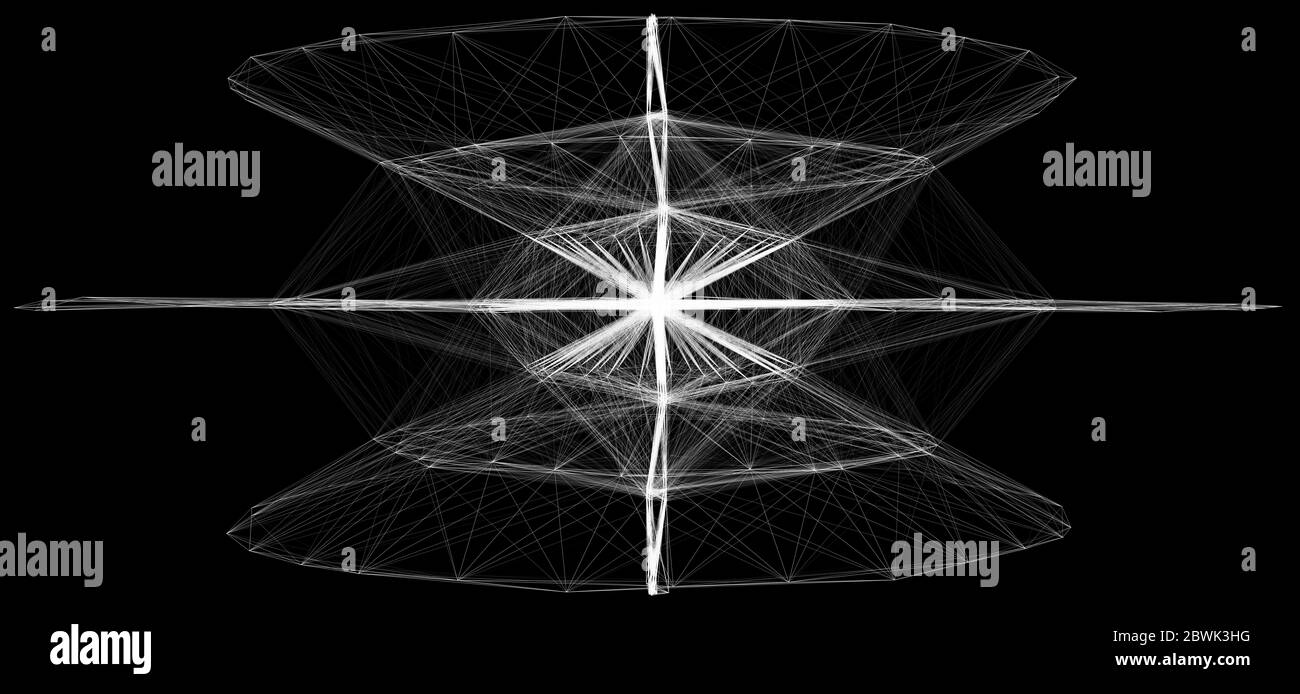 3D illustration of radial connection structure on black background ...