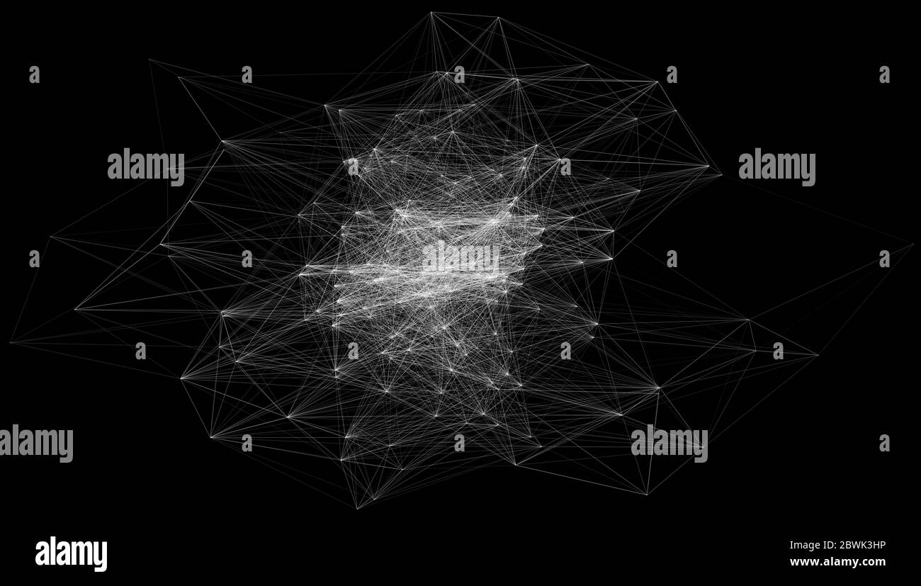 3D illustration of geometric cloud connection structure on black ...