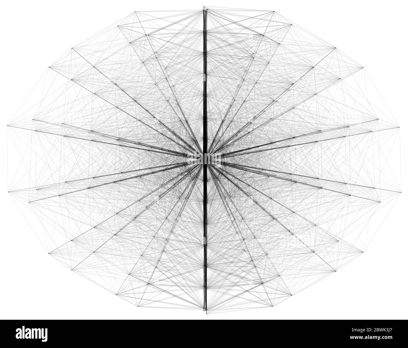 3D illustration of radial connection structure on white background ...