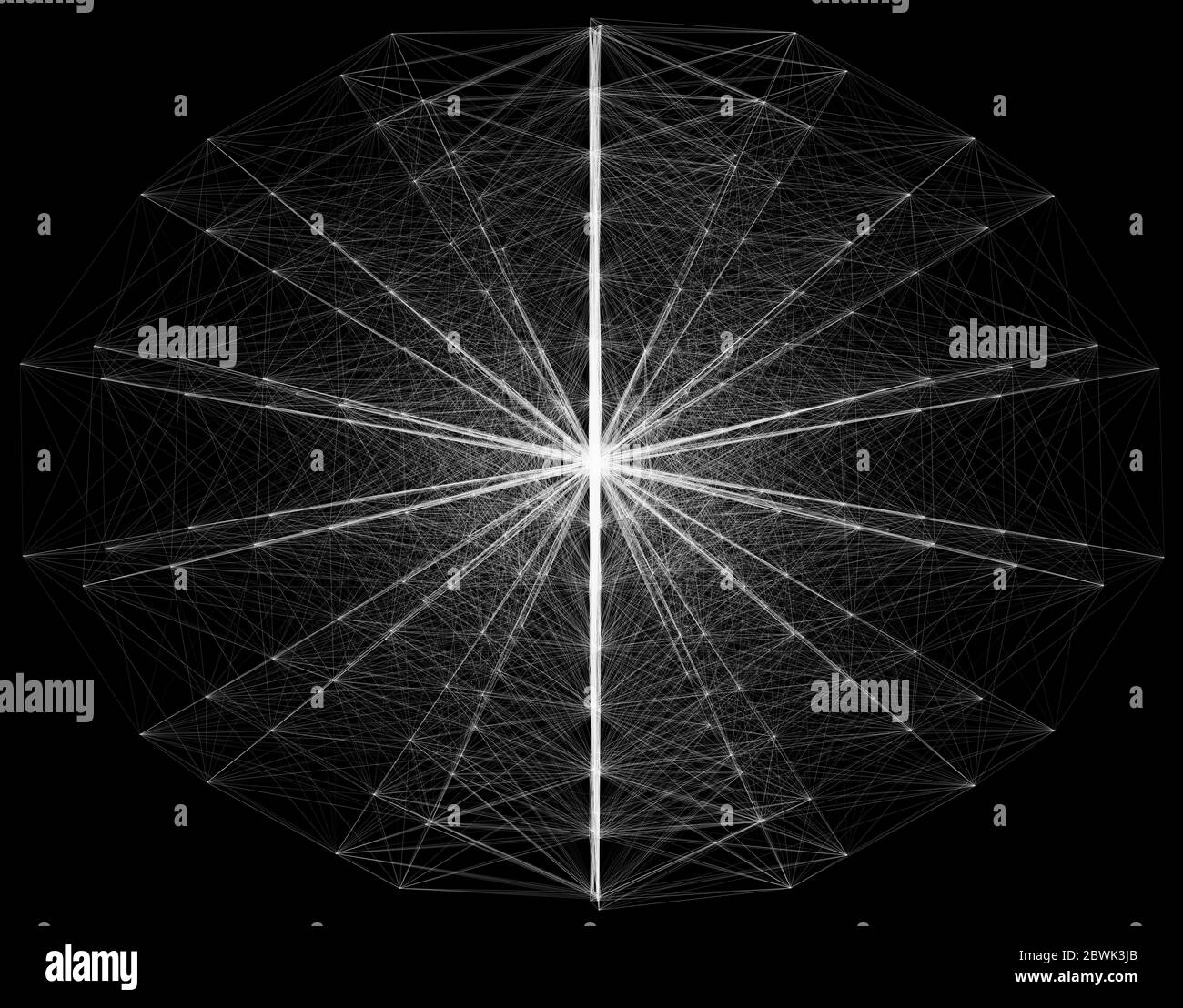 3D illustration of radial connection structure on black background ...