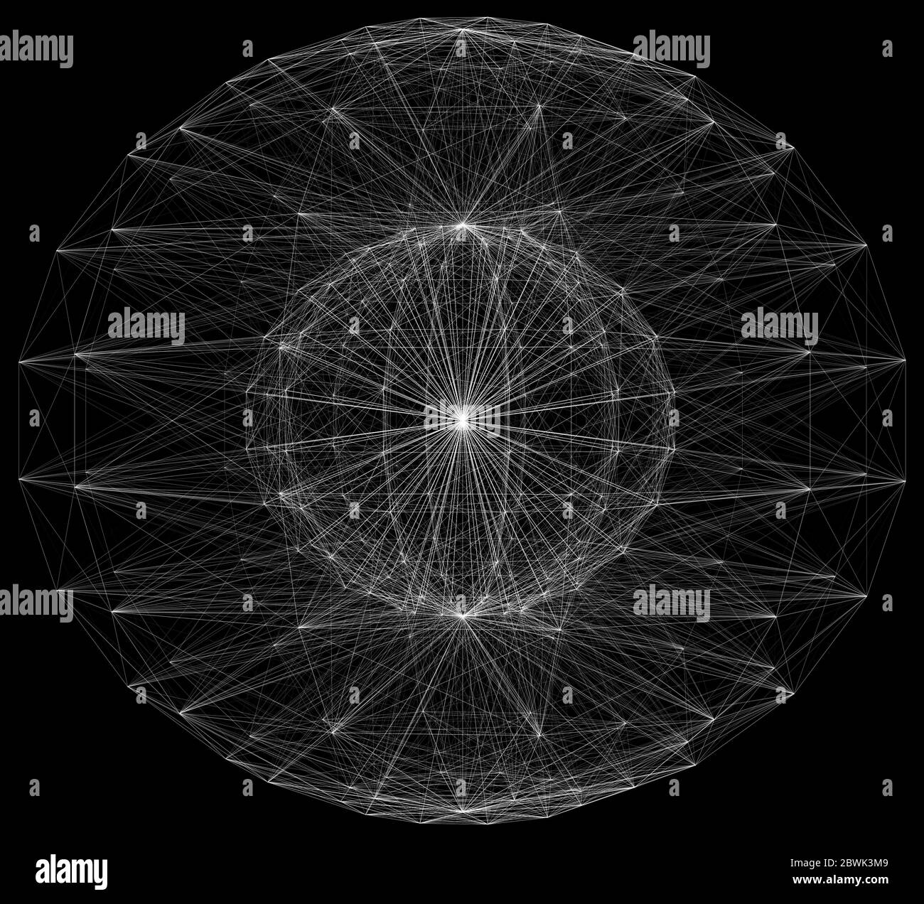 3D illustration of sphere connection structure on black background ...