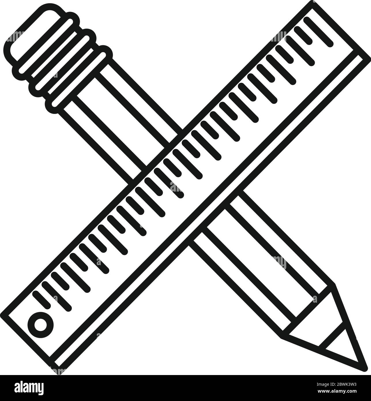 Crossed pencil ruler icon. Outline crossed pencil ruler vector icon for ...