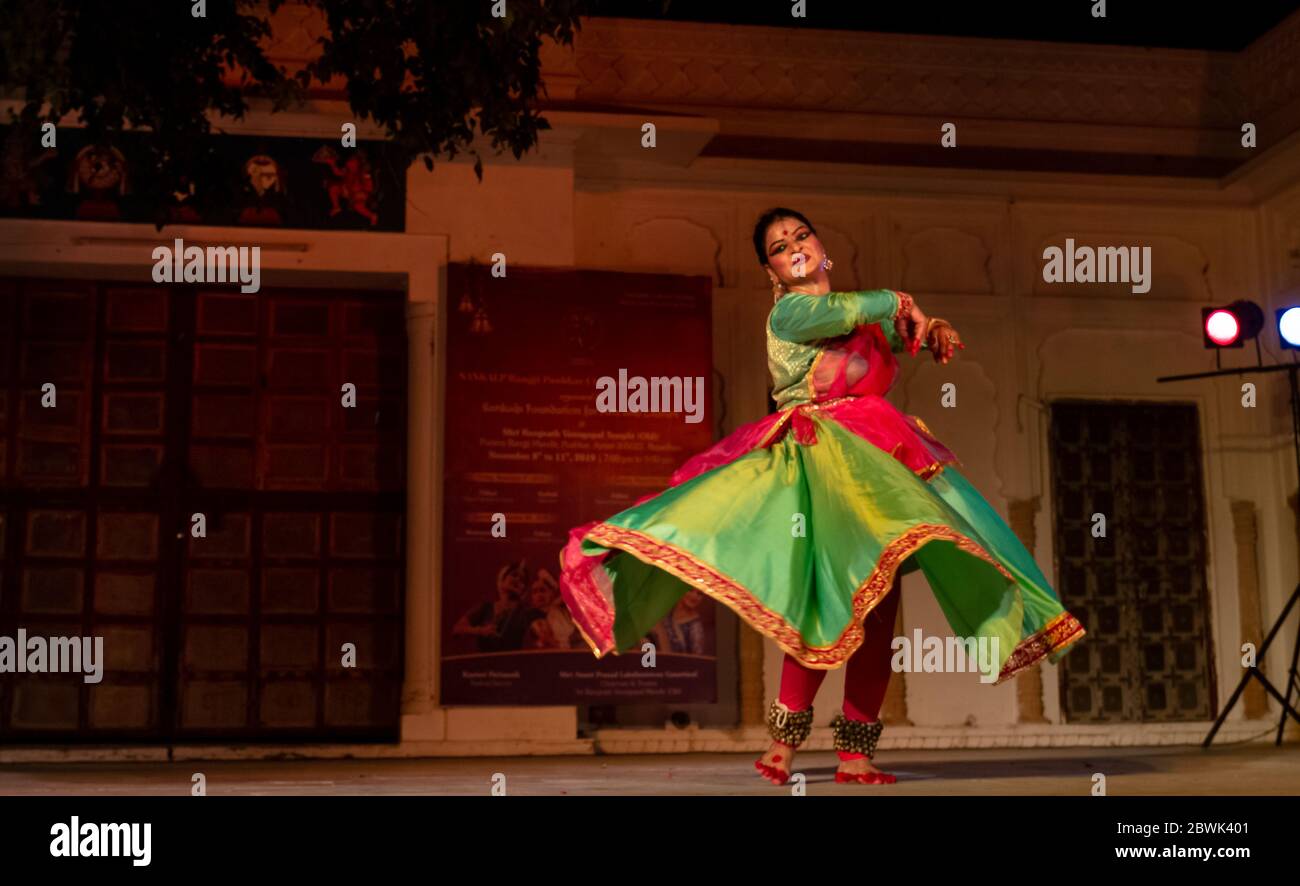 Indian Classic Dancer performing classical Kathak dance form at Pushkar ...