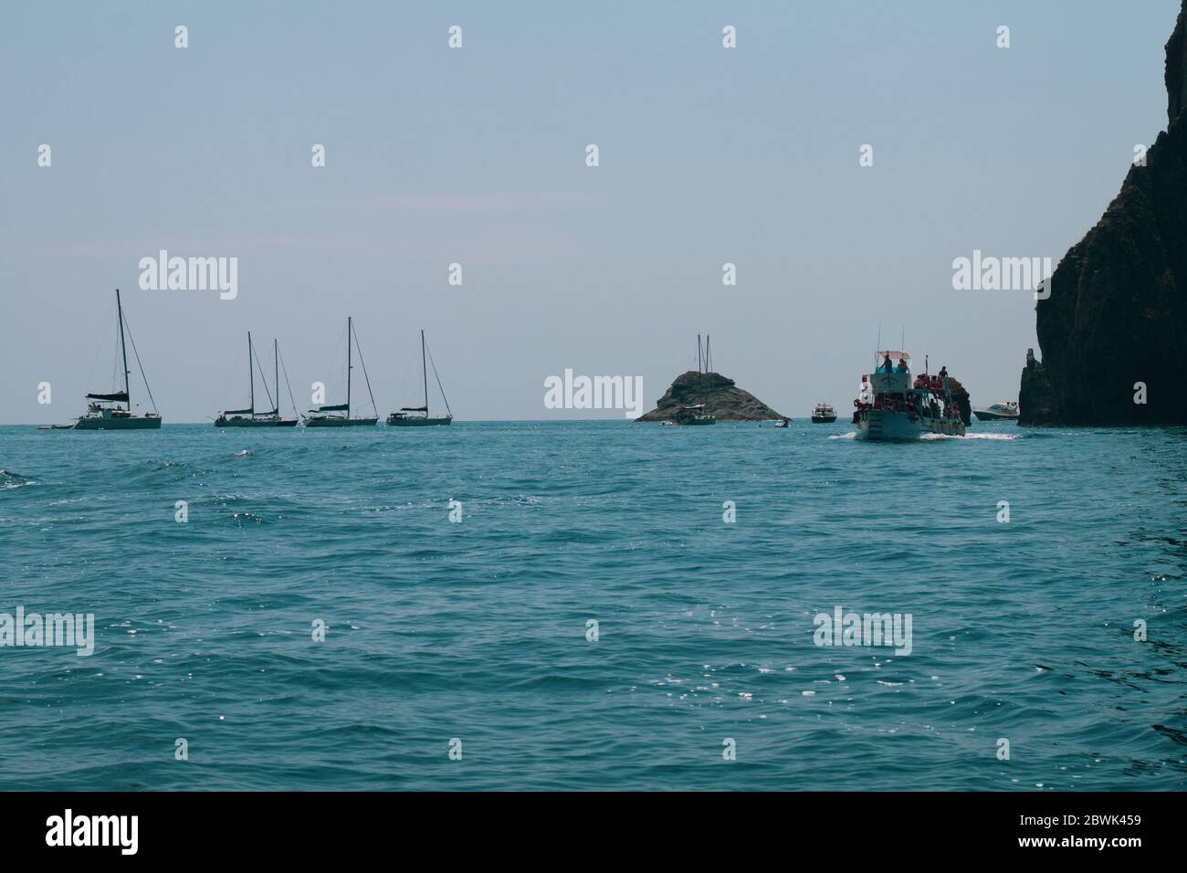 View of the harbor and port at Ponza island in the summer season. Ponza ...