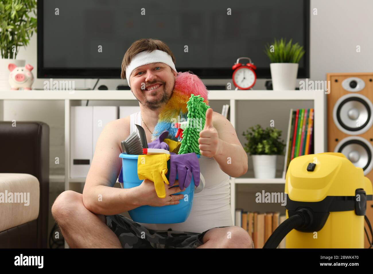 Positive delighted overweight man being at home Stock Photo - Alamy