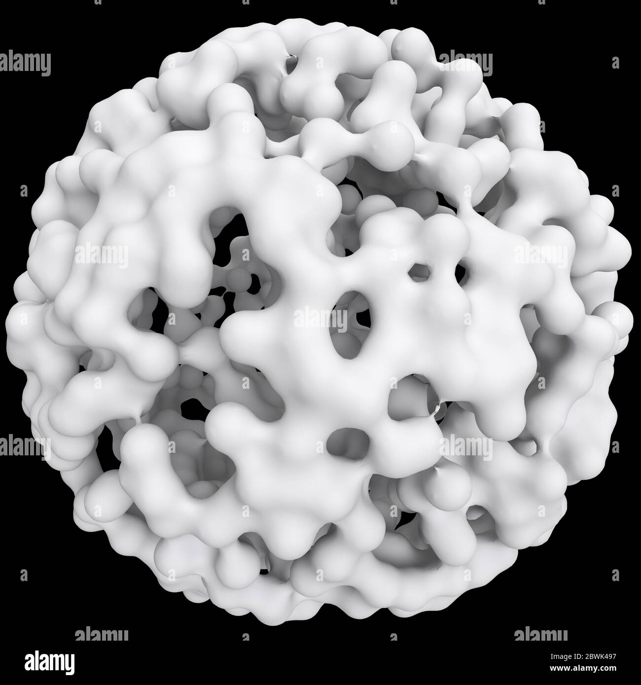3D illustration of white sphere looks like plastic sponge on black ...