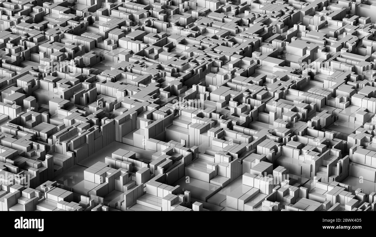 Abstract futuristic 3d cityscape perspective Black and White Stock ...