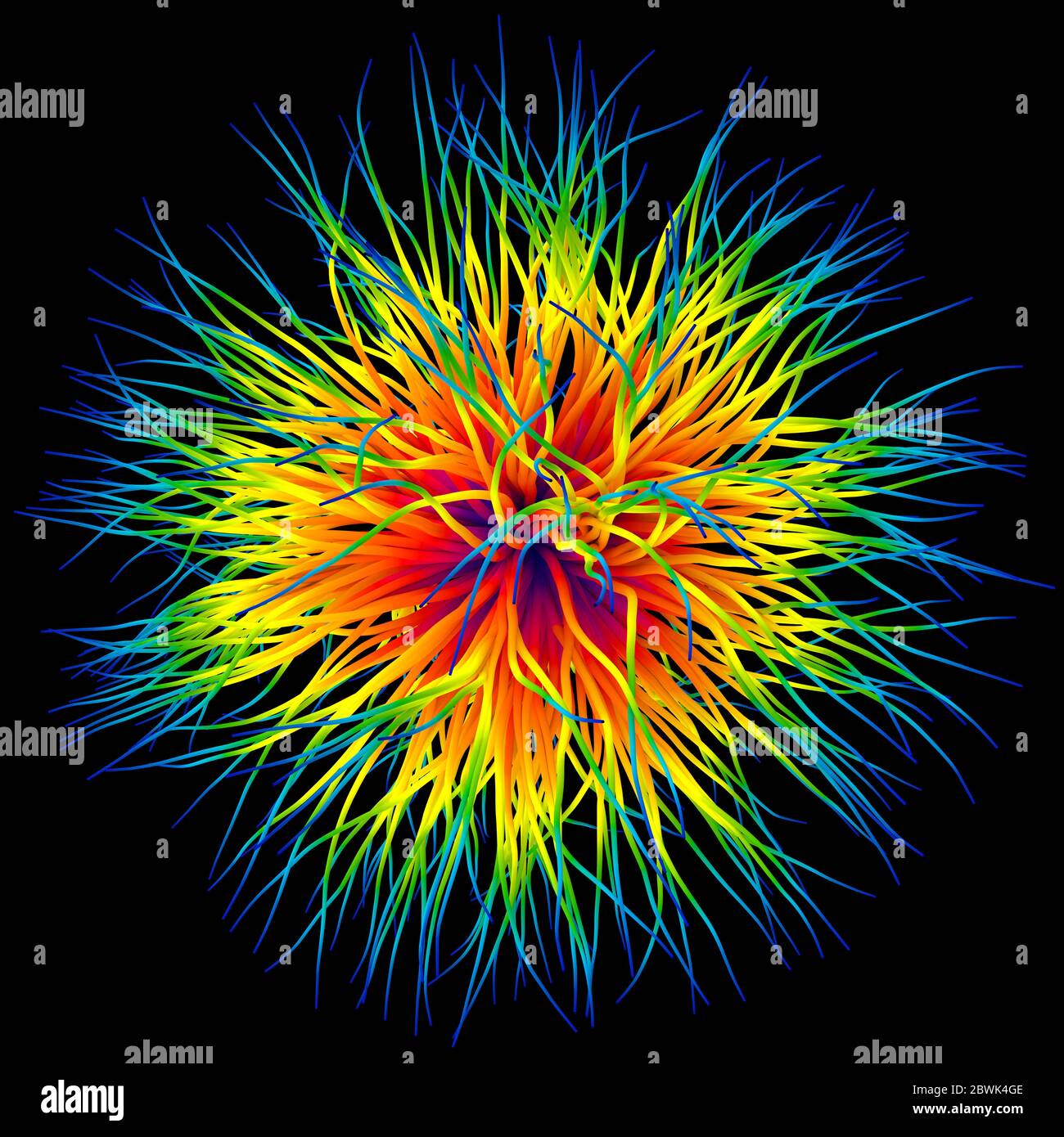 3D illustration of three-dimensional object like a virus on black ...