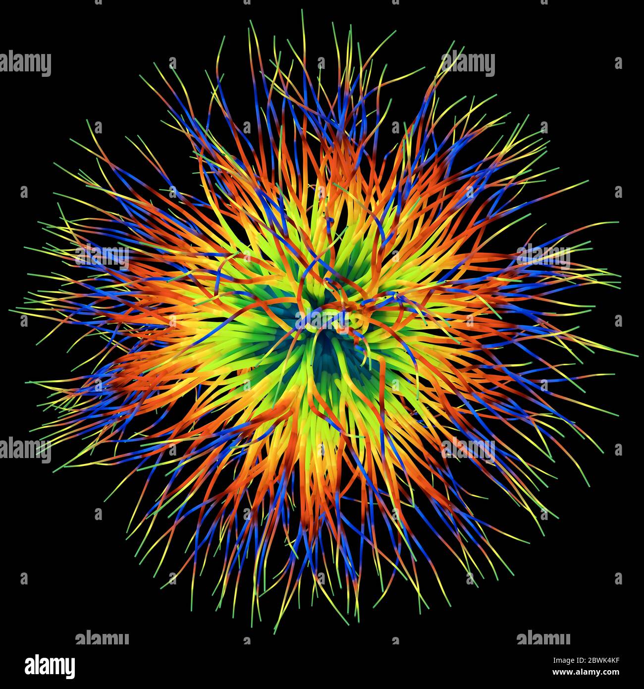 3D illustration of three-dimensional object like a virus on black ...