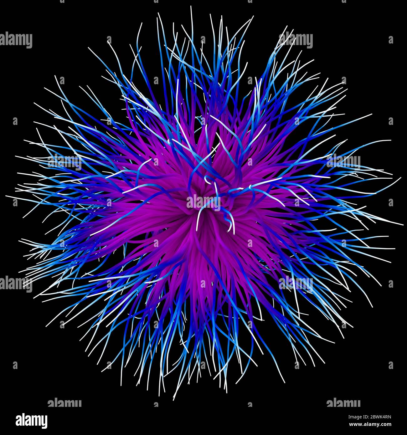 3D illustration of three-dimensional object like a virus on black ...
