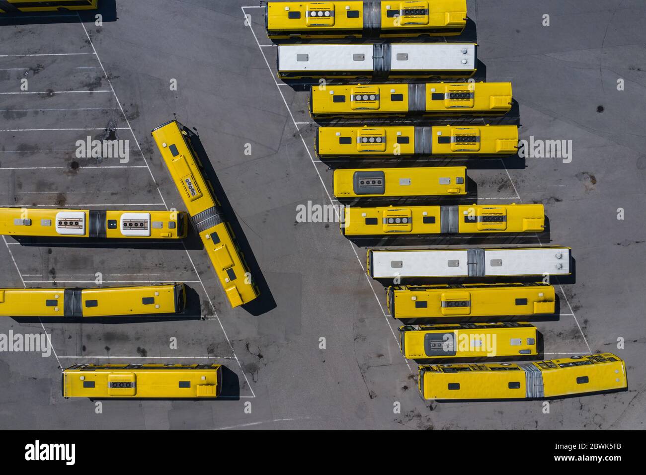 Aerial top down photo of bus terminus Stock Photo - Alamy