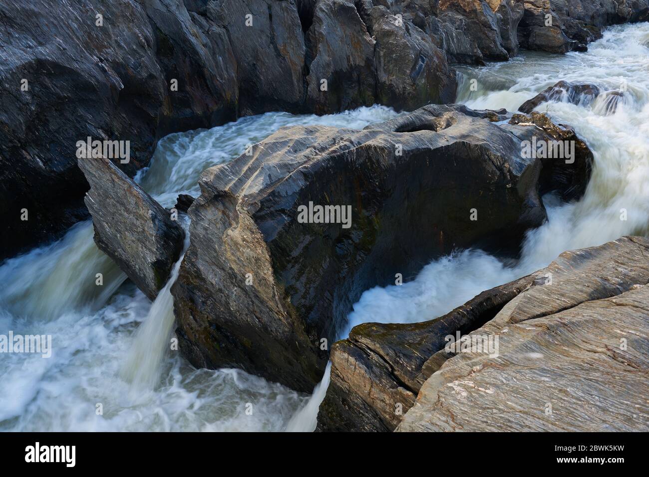 Pulo do Lobo waterfall with river guadiana and rock details in Mertola ...