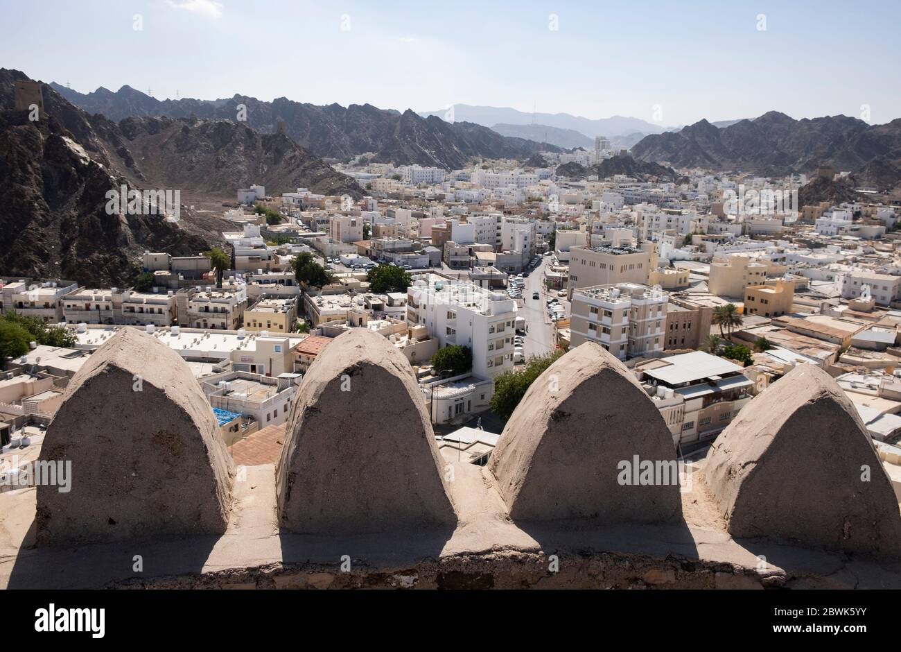 Elevated view from the Mutrah Fort lookout, Muscat, Sultanate of Oman ...