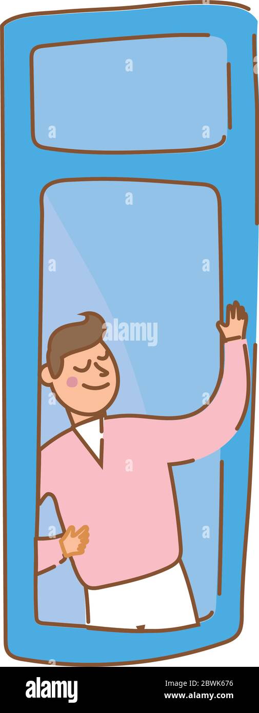 man waving in apartment window for quarantine free form style Stock ...