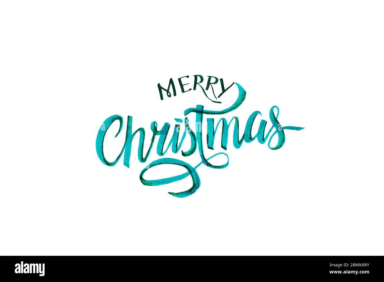 merry christmas hand painted green watercolor lettering Stock Photo - Alamy