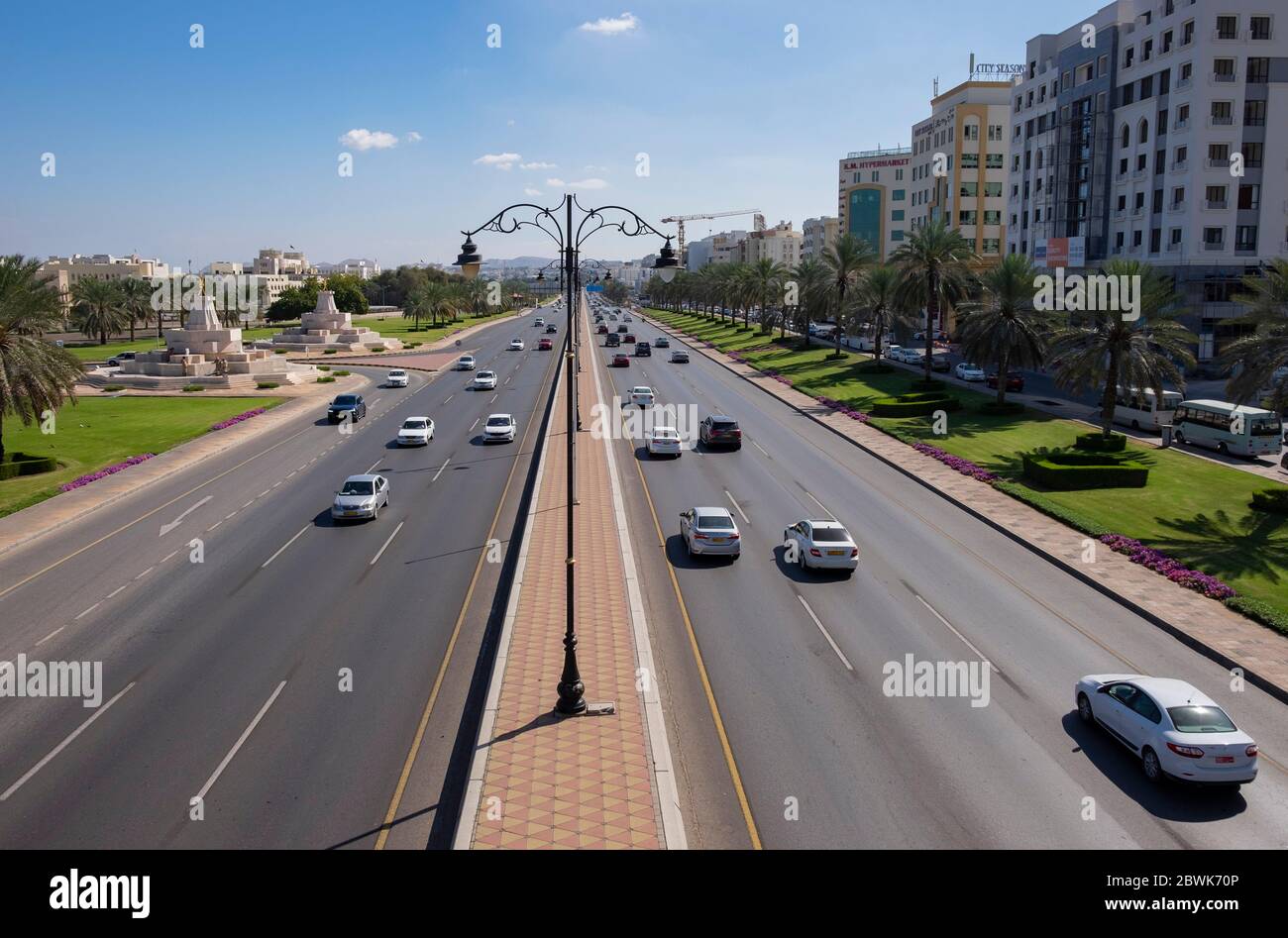 Elevated view of Sultan Qaboos road,on the left slip road to the ...