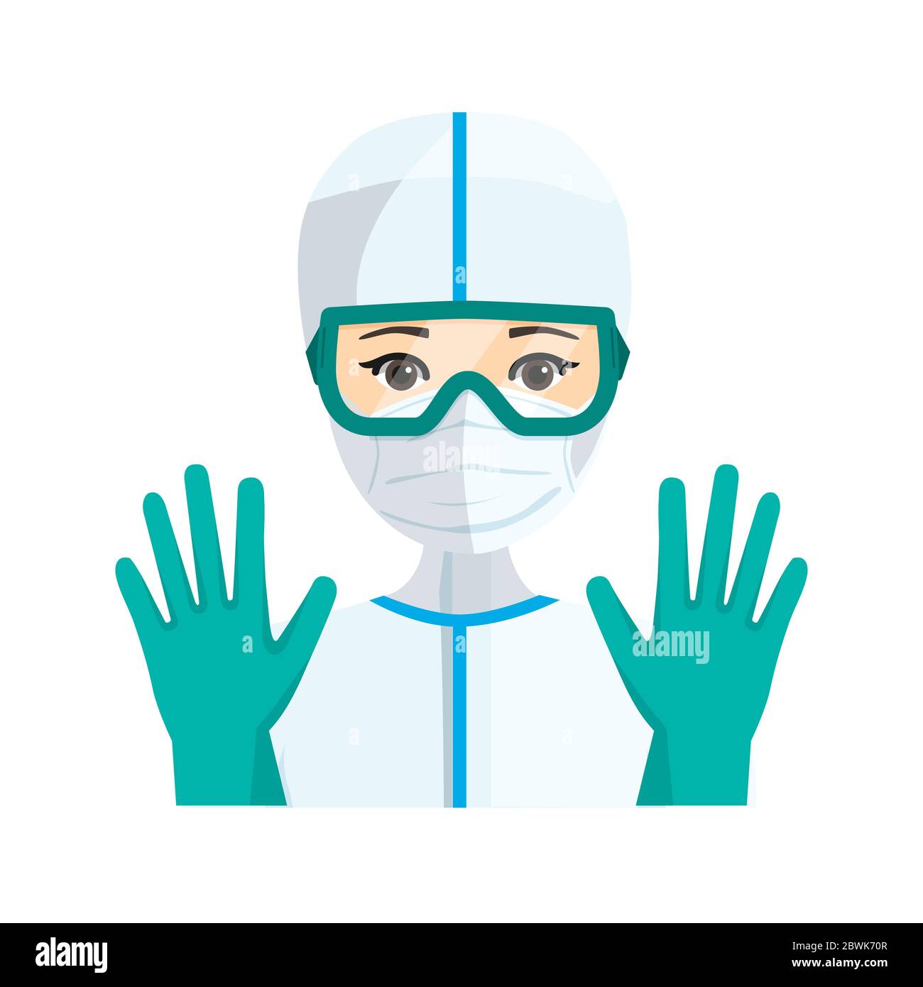 Young female doctor with sanitary protection against illness. Isolated ...