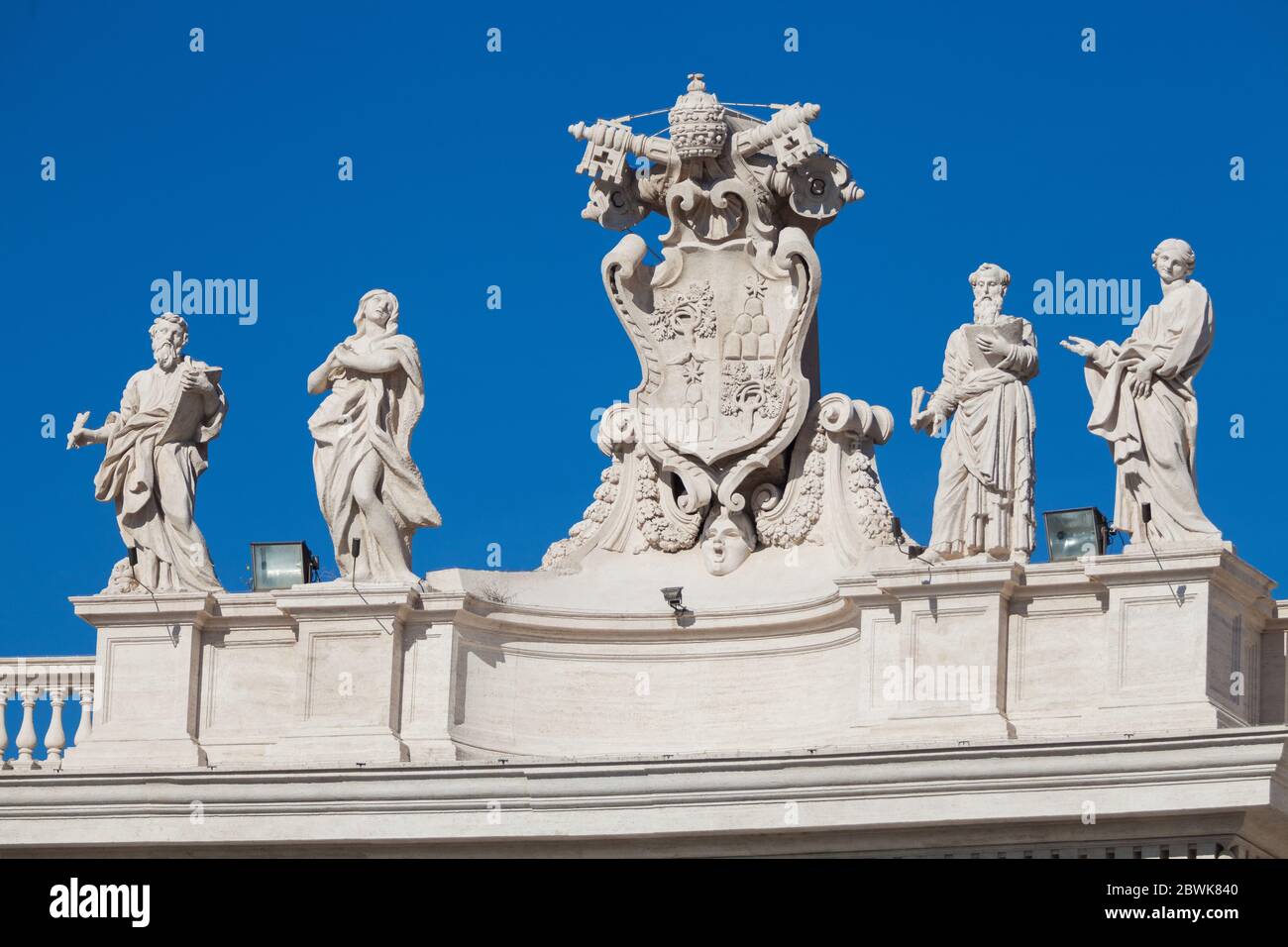 Rome, Italy. January 24, 2016: A series of statues on the roof of the ...