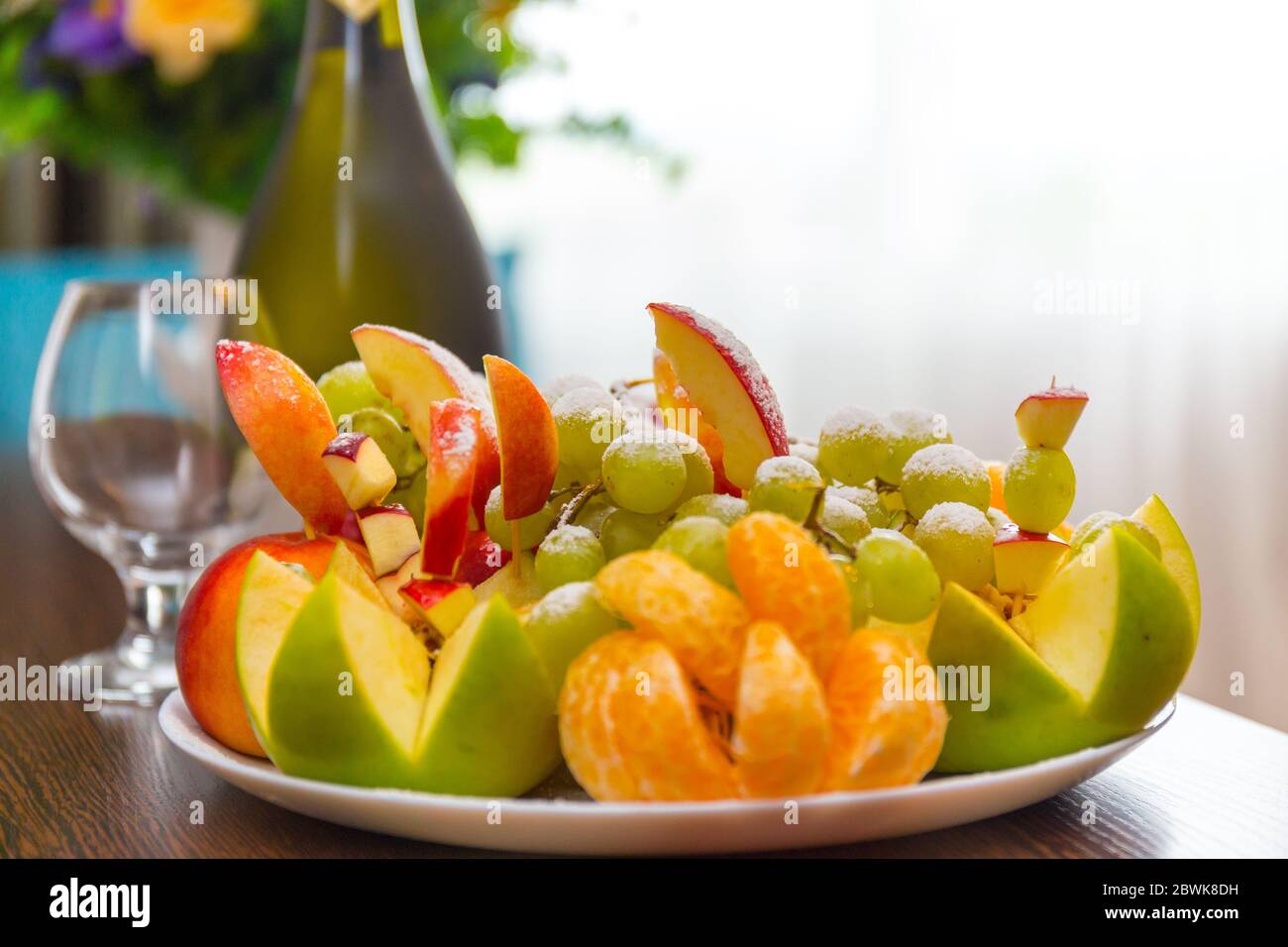 Still life with wine glasses and fruits romantic celebration Stock ...