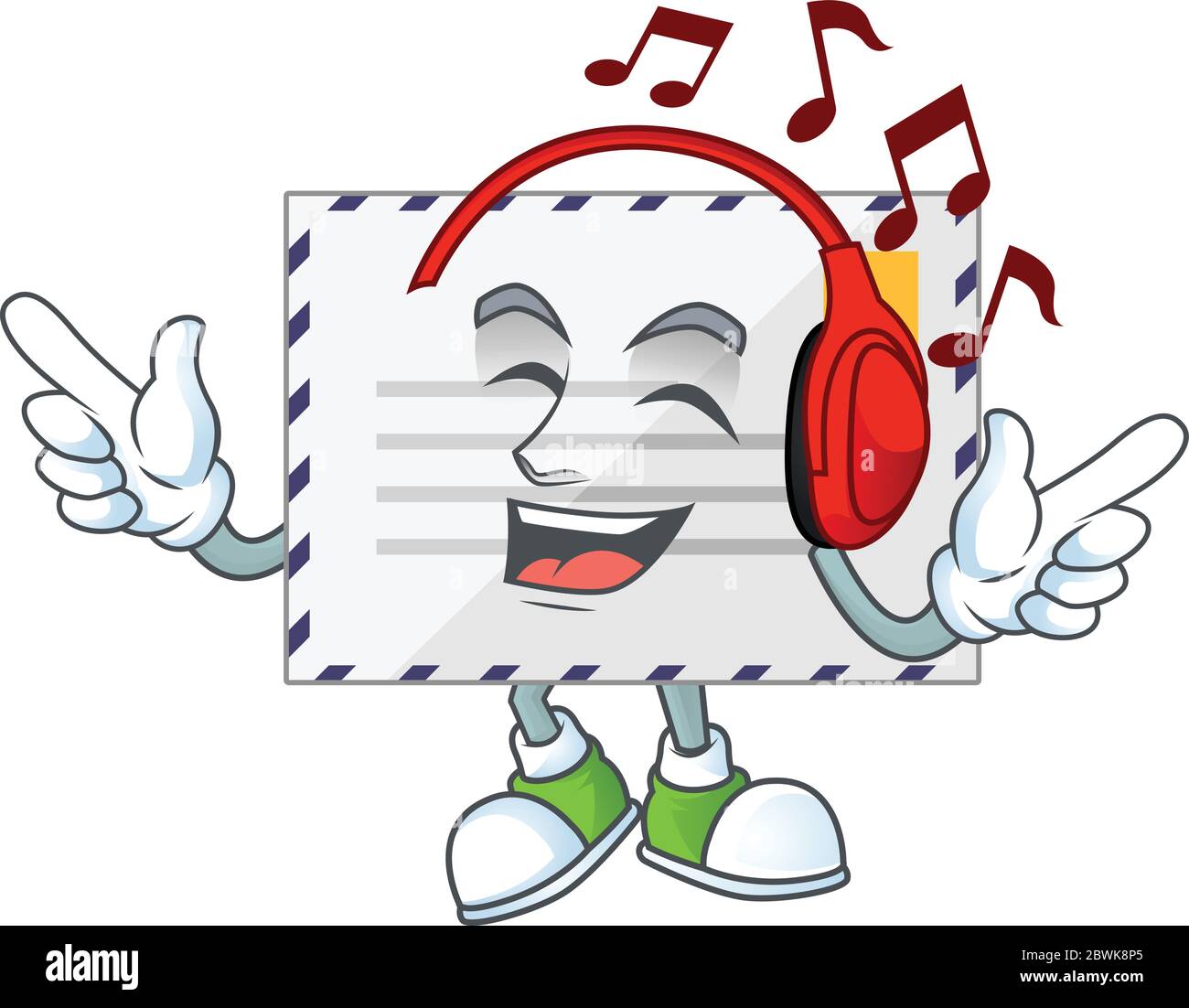 Cartoon drawing design of letter listening to the music with headset ...